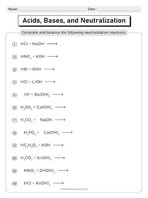 Acid Base Neutralization Reaction Worksheet Pdf