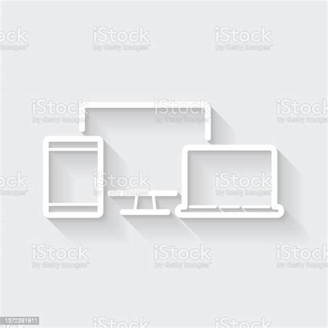 데스크톱 컴퓨터 태블릿 Pc 및 노트북 빈 배경에 긴 그림자아이콘 플랫 디자인 3차원 형태에 대한 스톡 벡터 아트 및 기타 이미지 3차원 형태 Brand Name