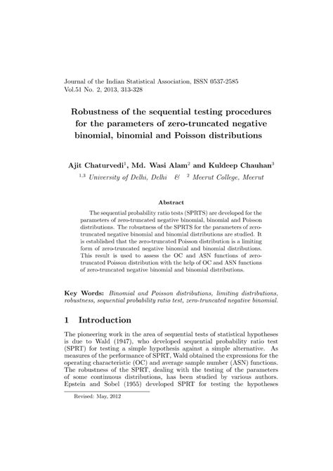 Pdf Robustness Of The Sequential Testing Procedures For The Parameters Of Zero Truncated
