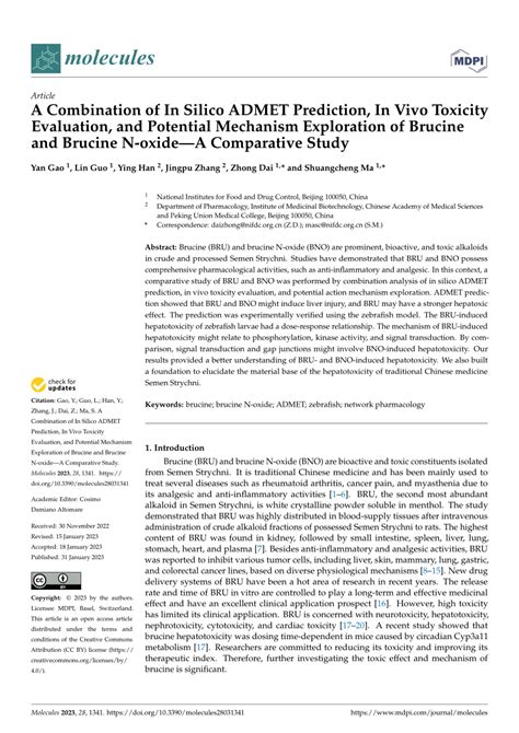 Pdf A Combination Of In Silico Admet Prediction In Vivo Toxicity Evaluation And Potential