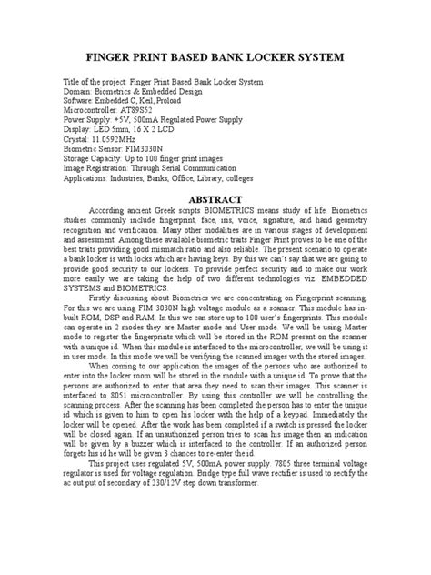 Finger Print Based Bank Locker System Pdf Biometrics Fingerprint