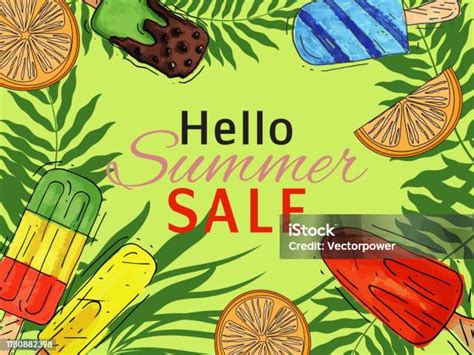 아이스크림 안녕하세요 여름 포스터 자연 신선하고 차가운 달콤한 음식 벡터 일러스트 레이션 건강 한 수 제 유제품 콘 맛있는 딸기 바닐라 젤라토 냉동 아이스크림 디저트 과일