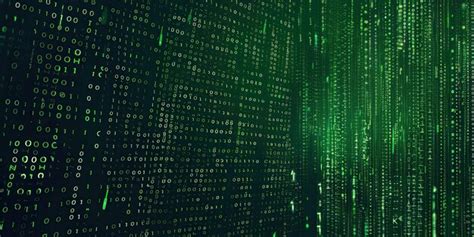 Stream Of Binary Code On Screen Abstract Green Background Data And