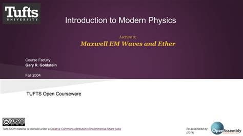 Introduction To Modern Physics Lecture 2 Lecture 2 Maxwell Em Waves And Ether Pptx Physics
