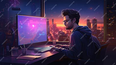 Premium Ai Image A Smart Male It Programmer Deeply Engrossed In