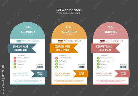 Vector De Stock Set Tariffs Interface For The Site Ui Ux Vector Banner For Web App Pastel