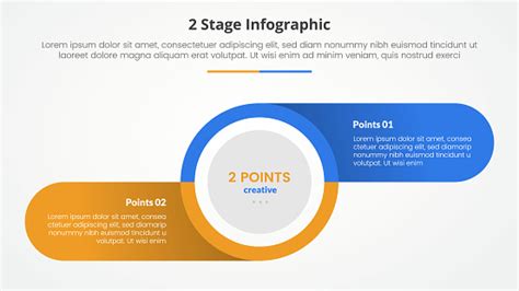 비교를 위한 2 포인트 스테이지 템플릿 플랫 스타일의 그림자에 큰 원과 둥근 직사각형 정보가 있는 슬라이드 프레젠테이션을 위한