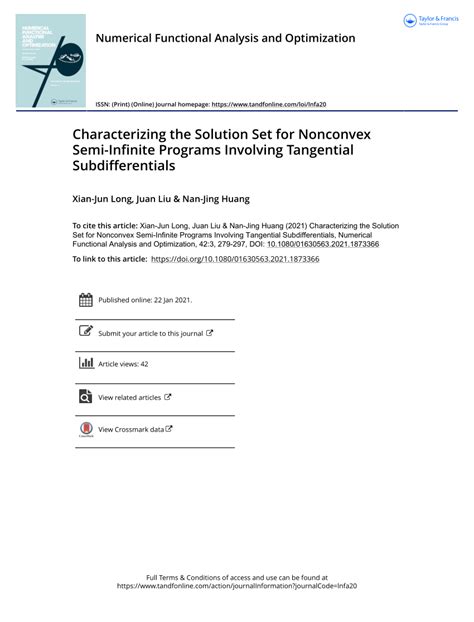 Pdf Characterizing The Solution Set For Nonconvex Semi Infinite Programs Involving Tangential