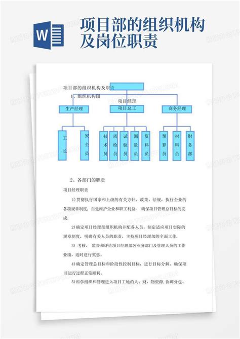 项目部的组织机构及岗位职责Word模板下载 编号qowpzbng 熊猫办公