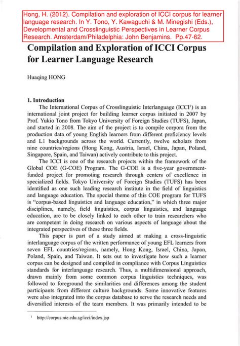 Pdf Compilation And Exploration Of Icci Corpus For Learner Language Research