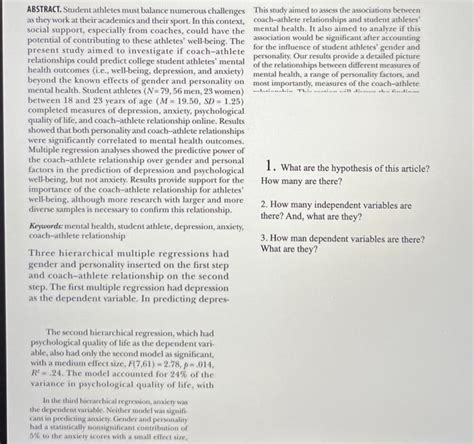 Solved 1 What Is The Hypothesis Of This Article How Many