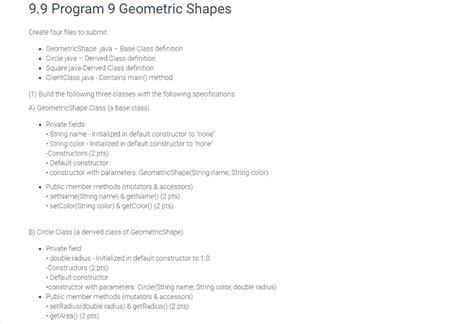 Solved 99 Program 9 Geometric Shapes Create Four Files To