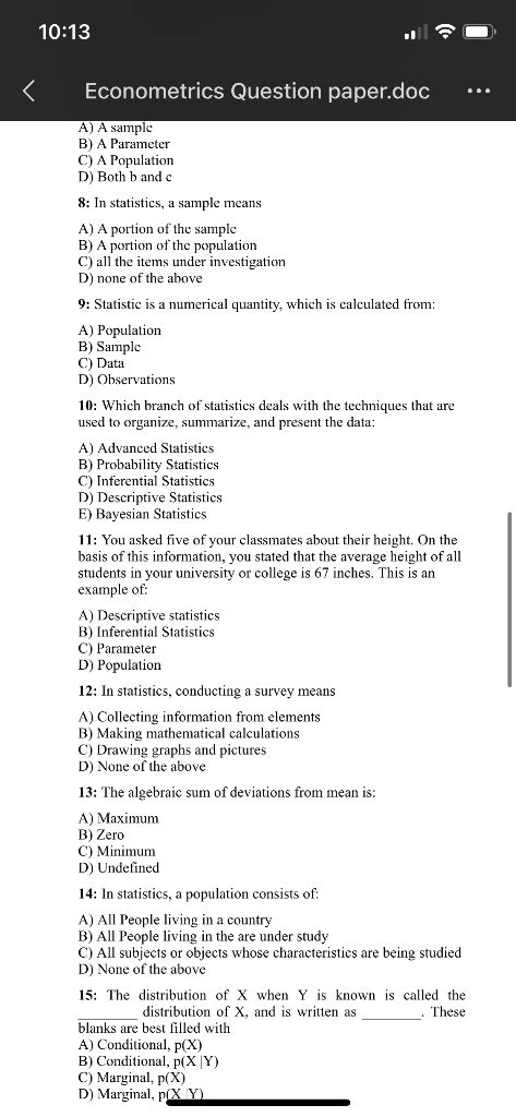 Solved Econometrics Question Paper Doc A A Sample B Chegg