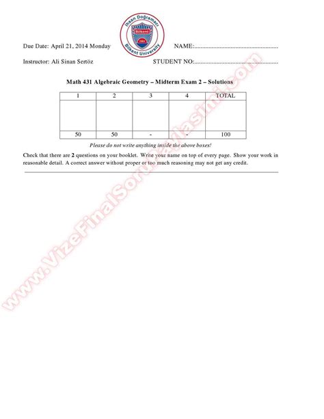 Algebraic Geometry Midterm2 Solutions 2014 Vize Ve Final Soruları Paylaşım Portalı Çözümlü