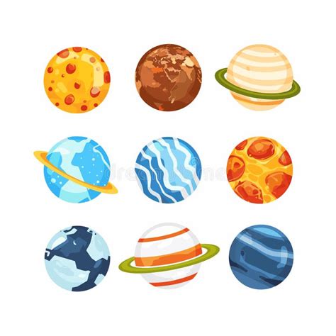 Collection Cartoon Planets Colorful Planetary Illustrations Set