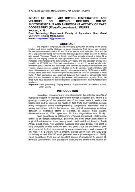 Pdf Impact Of Hot Air Drying Temperature And Velocity On Drying Kinetics Color
