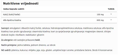 Alfa Lipoična Kiselina 600 Mg 45 Tableta Hr Web Shop