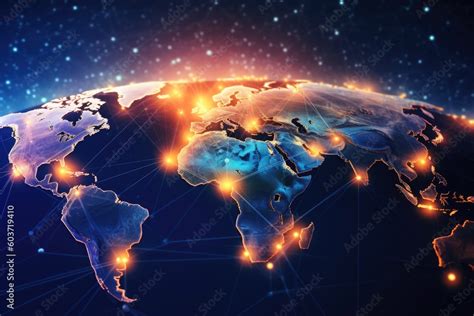 World Map With Network Structures Globalization Concept Created With
