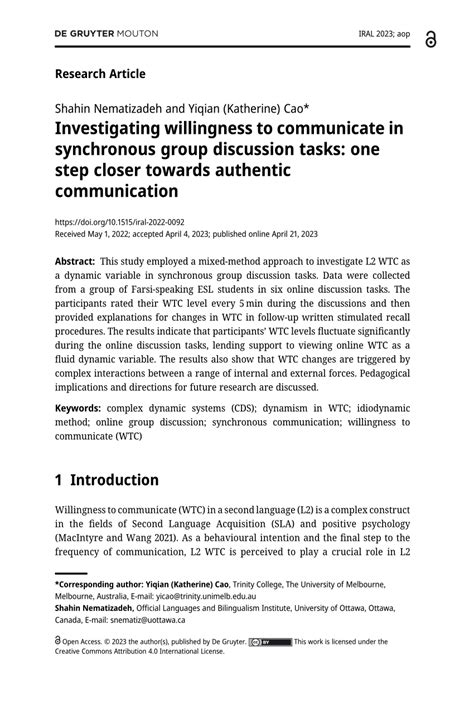 Pdf Investigating Willingness To Communicate In Synchronous Group