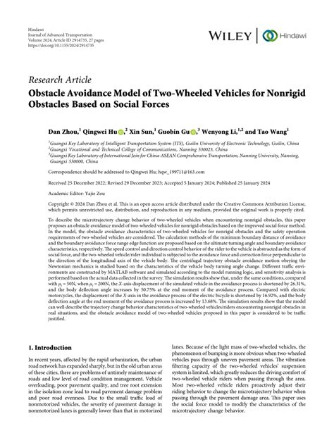 Pdf Obstacle Avoidance Model Of Two Wheeled Vehicles For Nonrigid