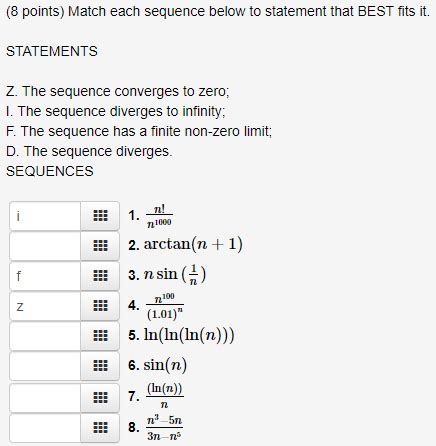 Solved 8 Points Match Each Sequence Below To Statement Chegg Com