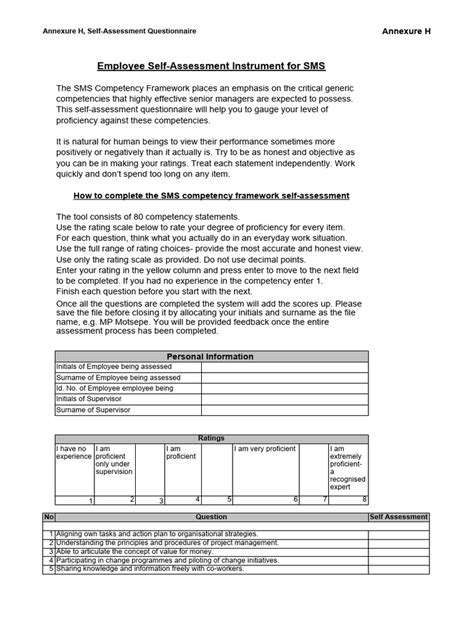 Self Assessment Questionnaire Download Free Pdf Project Management Innovation