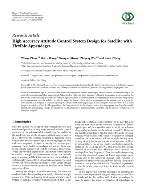 Pdf High Accuracy Attitude Control System Design For Satellite With Flexible Appendages
