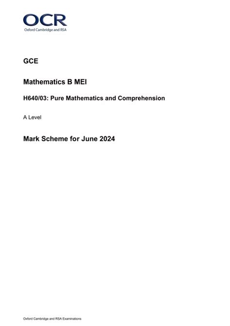 OCR A Level Mathematics B MEI H JUNE QUESTION PAPER AND MARK SCHEME Stuvia US