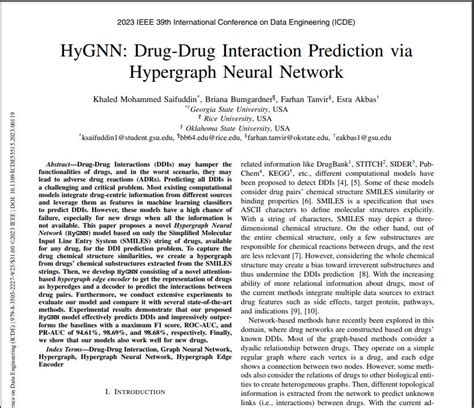 Khaled Mohammed Saifuddin On Linkedin Our Paper Hygnn Drug Drug Interaction Prediction Via