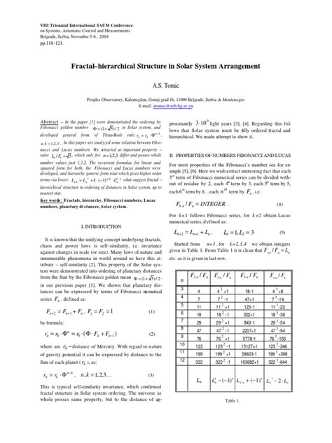 Fractal Hierarchical Structure In Solar System Arrangement 2004 Pdf