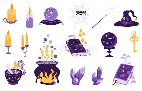 Witch Magic Elements Crystal Ball Magical Book Stock Vector