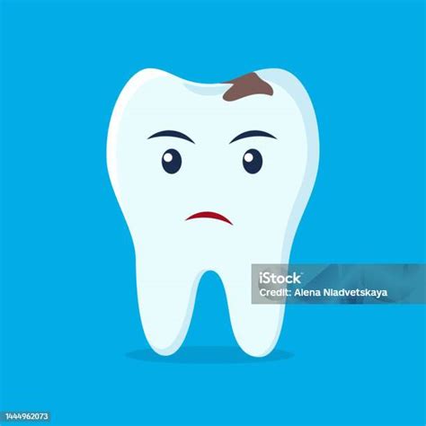 충치 아이콘이있는 치아입니다 불행한 귀여운 치아 캐릭터 충치 치아 치과 인물 벡터 삽화 어린이 치과에 대 한 그림입니다 구강