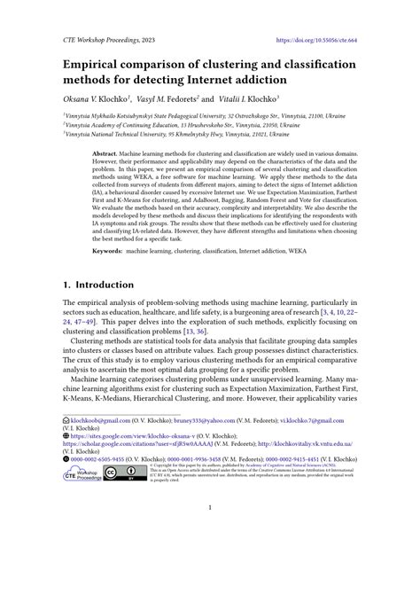 PDF Empirical Comparison Of Clustering And Classification Methods For Detecting Internet Addiction