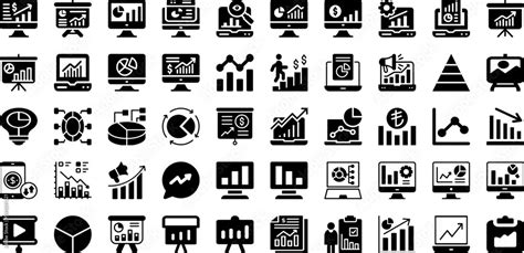 Graph Icon Set Isolated Silhouette Solid Icons With Diagram Vector