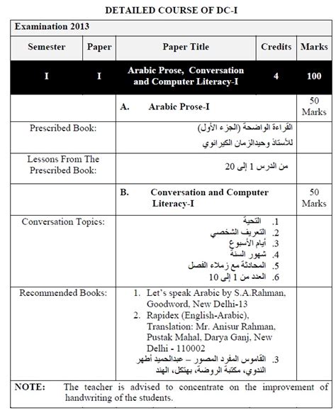 Du Dc I Dc Ii And Applied Course Syllabus Arabic Aglasem Institutes