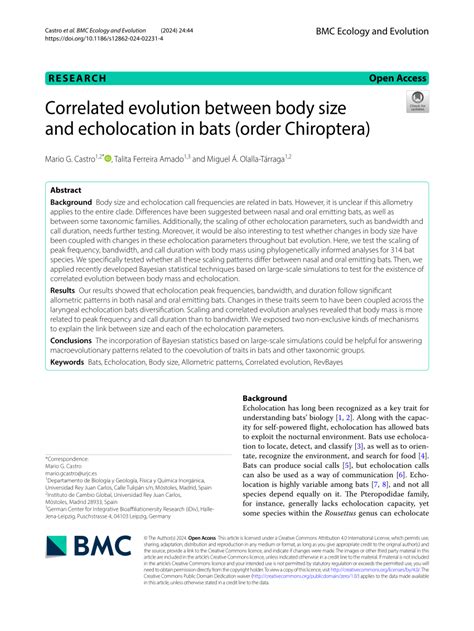 Pdf Correlated Evolution Between Body Size And Echolocation In Bats