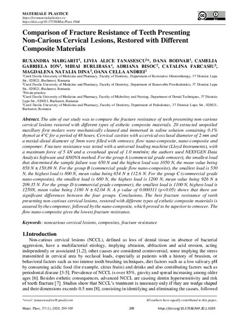 Pdf Comparison Of Fracture Resistance Of Teeth Presenting Non Carious Cervical Lesions
