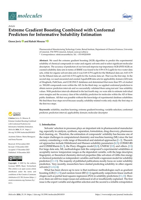 Pdf Extreme Gradient Boosting Combined With Conformal Predictors For Informative Solubility