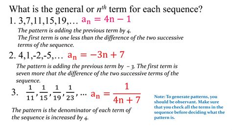 generating patterns and arithmetic sequence pptx