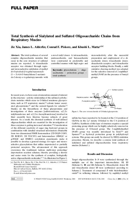 Pdf Total Synthesis Of A Sialylated And Sulfated Oligosaccharide From O Linked Glycoproteins