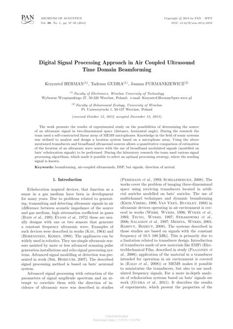 Pdf Digital Signal Processing Approach In Air Coupled Ultrasound Time Domain Beamforming