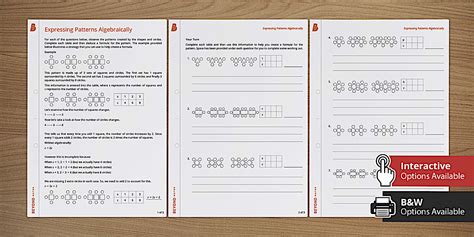 Expressing Patterns Algebraically Worksheet Teacher Made