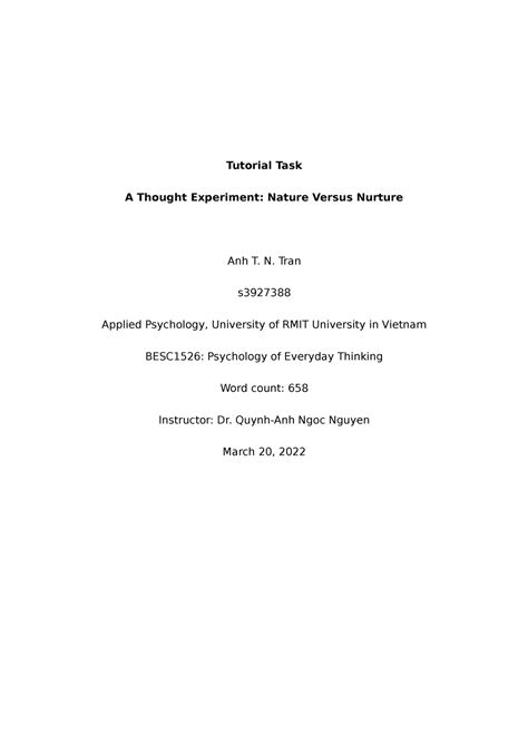 Tutorialtask 3 Tutorial Task Completed For Weektopic 3 Of The Psychology Of Everyday Thinking