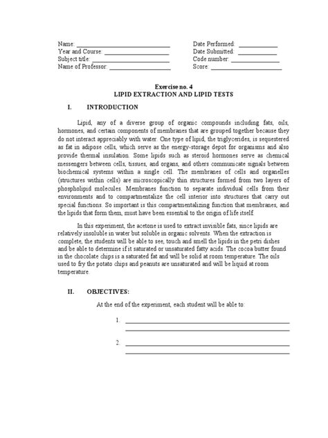 Exp 4 Lipid Extraction And Lipid Tests Pdf Lipid Cell Membrane