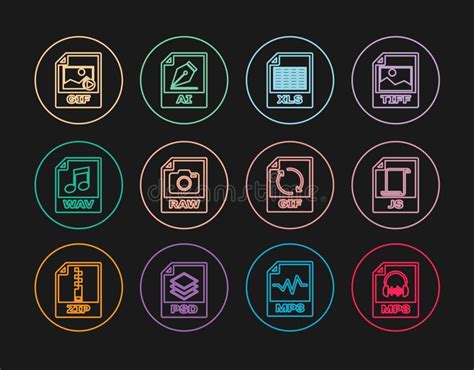 Set Line Mp3 File Document Js Xls Raw Wav  And Ai Icon Vector
