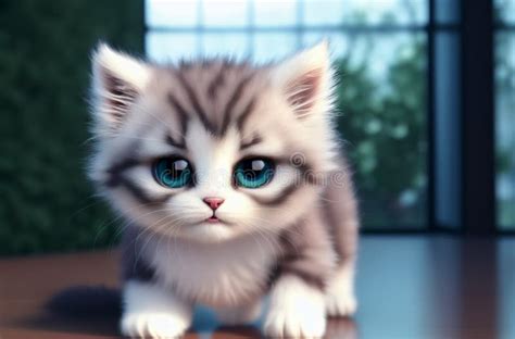 Fluffy Cat With Big Cute Eyes Charming Puss With Disheveled Fur