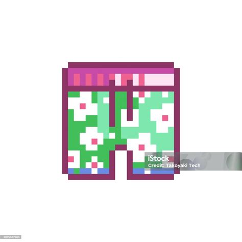 픽셀 아트 수영 반바지 아이콘입니다 풀사이드 수영복의 벡터 Y2k 8bit 스티커 귀여운 꽃무늬 Boardshorts 여름 디자인을위한 비디오 게임 요소입니다 8에 대한