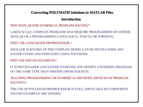 Ppt Converting Polymath Solutions To Matlab Example Files Powerpoint