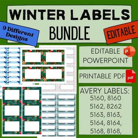 Winter Christmas Labels Bundle Avery 5160 5162 5163 5164 5168