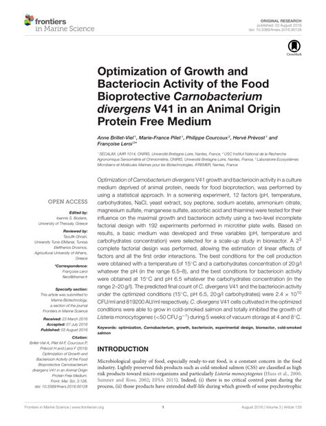 Pdf Optimization Of Growth And Bacteriocin Activity Of The Food Bioprotective Carnobacterium